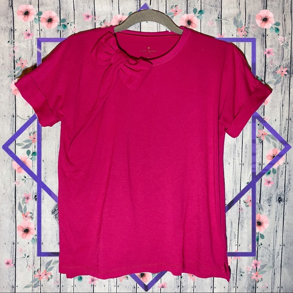 kate spade | Tops | Kate Spade Pink Draped Jersey With Bow Tee Shirt ...